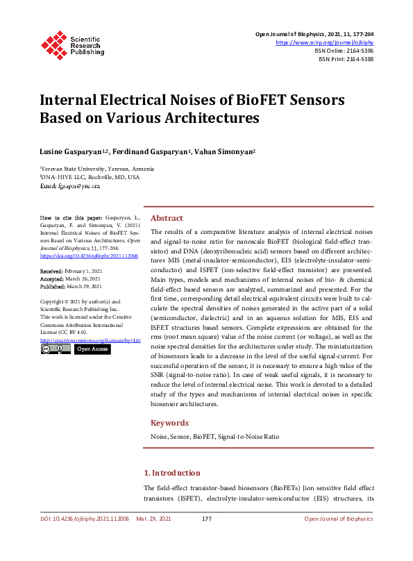 Pdf Internal Electrical Noises Of Biofet Sensors Based On Various Architectures Lusine