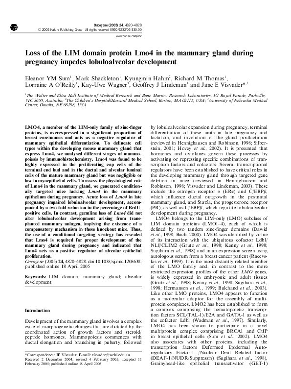 (PDF) Loss of the LIM domain protein Lmo4 in the mammary gland during ...