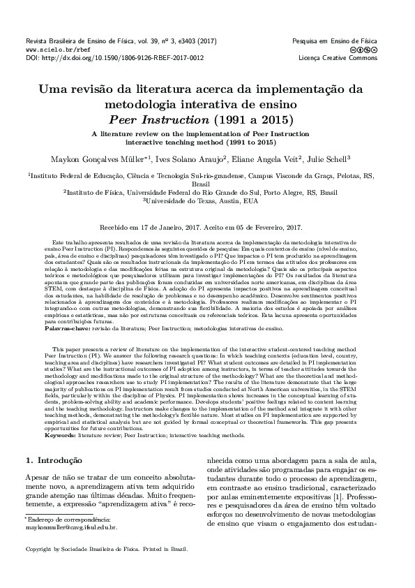 Pdf A Literature Review On The Implementation Of Peer Instruction Interactive Teaching Method