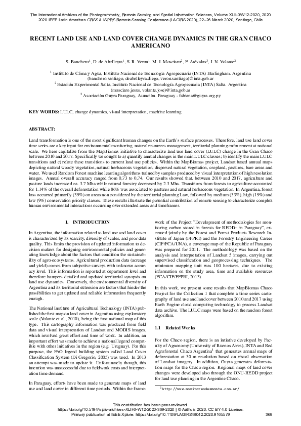 (PDF) Recent Land Use and Land Cover Change Dynamics in the Gran Chaco Americano
