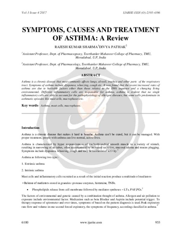 (PDF) SYMPTOMS, CAUSES AND TREATMENT OF ASTHMA: A Review