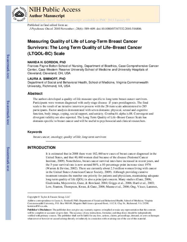 (PDF) Measuring Quality of Life of Long-Term Breast Cancer Survivors ...
