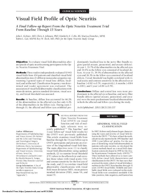 (PDF) Visual Field Profile of Optic Neuritis