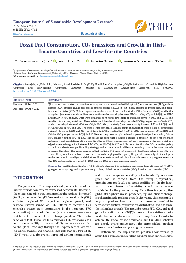 (PDF) Fossil Fuel Consumption, CO2 Emissions and Growth in High-Income ...
