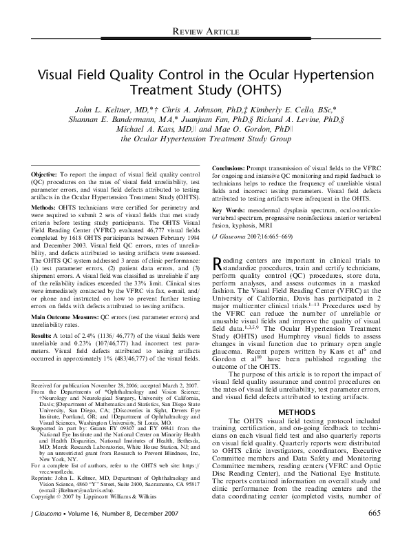 (PDF) Visual Field Quality Control in the Ocular Hypertension Treatment ...