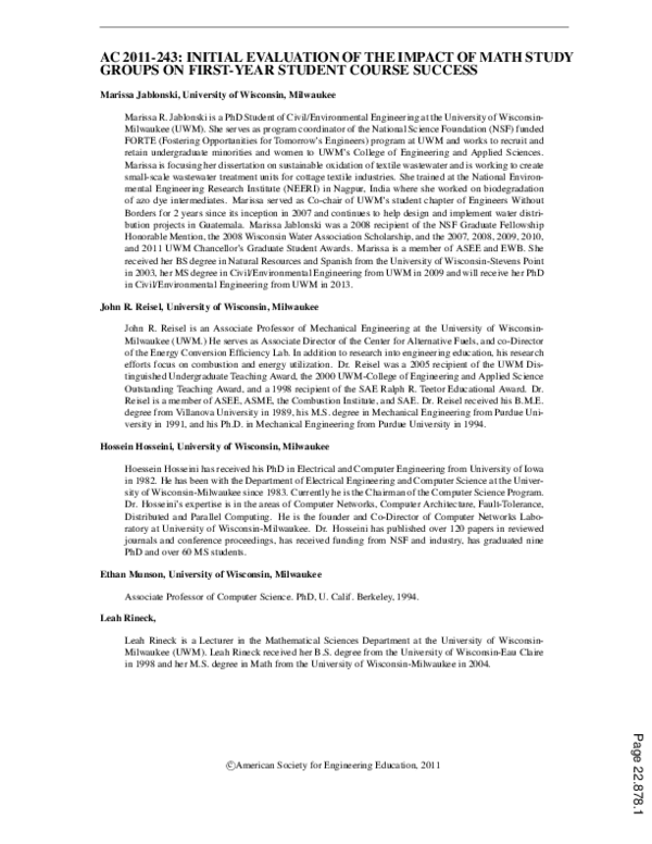 (PDF) Initial Evaluation of the Impact of Math Study Groups on First ...