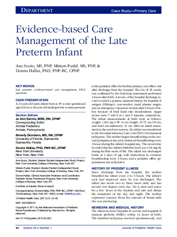 (PDF) Evidence-based Care Management of the Late Preterm Infant