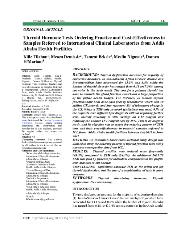 (PDF) Thyroid Hormone Tests Ordering Practice and Cost-Effectiveness in ...