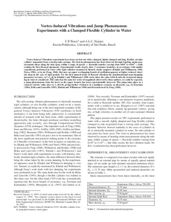 (PDF) Vortex-induced vibrations and jump phenomenon: experiments with a ...