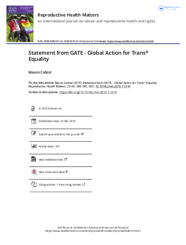 Pdf Statement From Gate Global Action For Trans Equality 7559