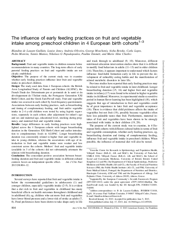 (PDF) The influence of early feeding practices on fruit and vegetable ...