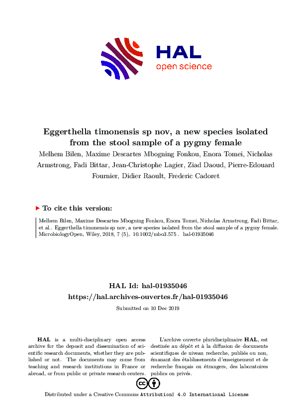 (PDF) Eggerthella timonensissp. nov, a new species isolated from the ...