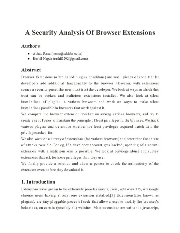 (PDF) Security Risks and Trust Issues of Browser Extensions