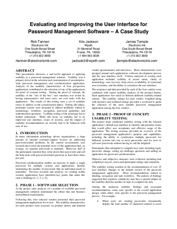 (PDF) Evaluating and Improving the User Interface for Password Management Software A Case Study