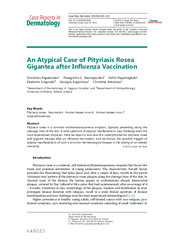 (PDF) An Atypical Case of Pityriasis Rosea Gigantea after Influenza ...