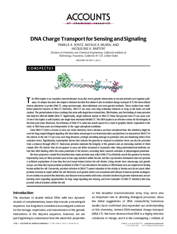 (PDF) DNA Charge Transport for Sensing and Signaling | Jacqueline ...