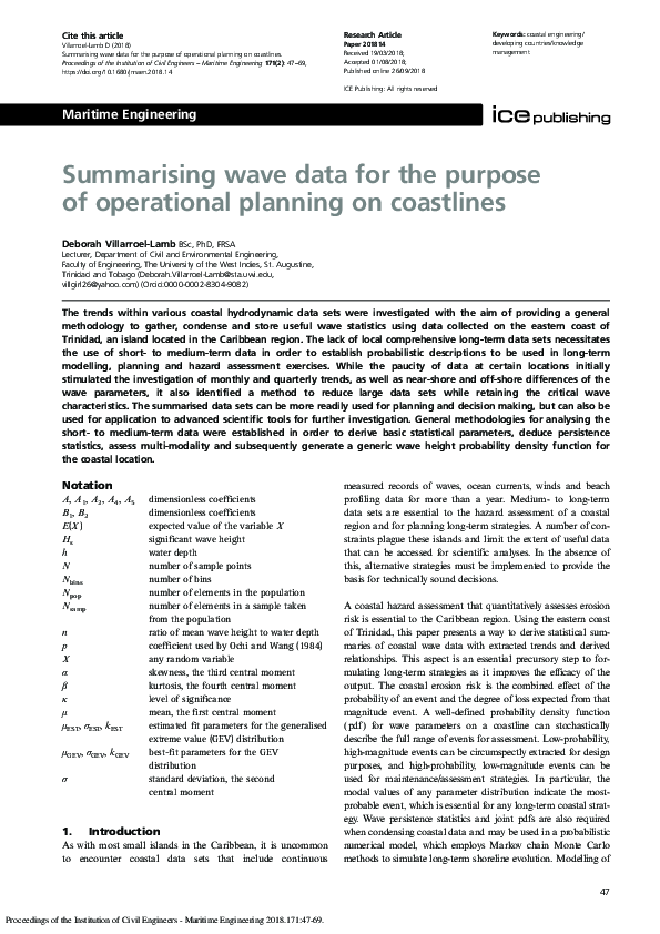 (PDF) Summarising wave data for the purpose of operational planning on coastlines | Deborah Lamb ...