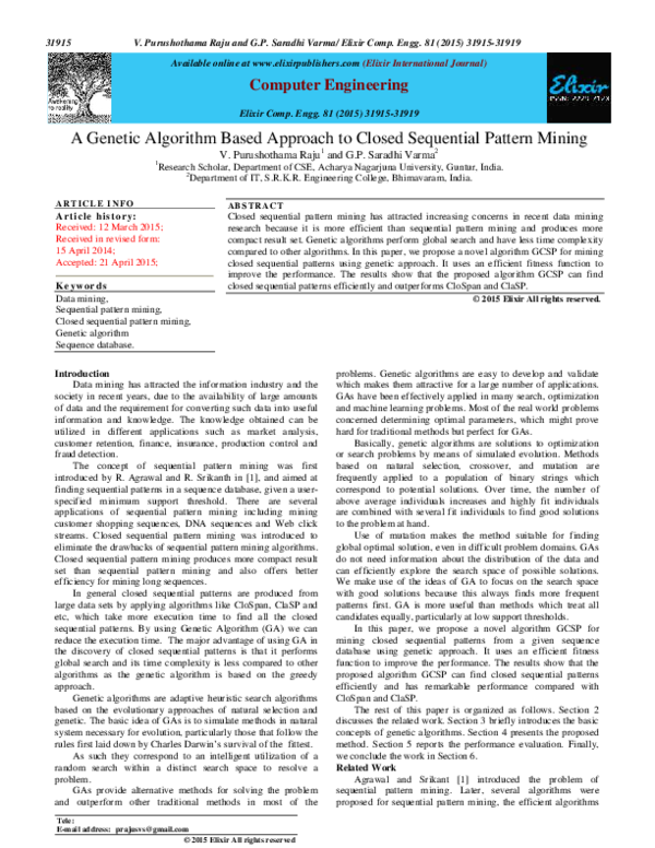 (PDF) A Genetic Algorithm Based Approach to Closed Sequential Pattern Mining