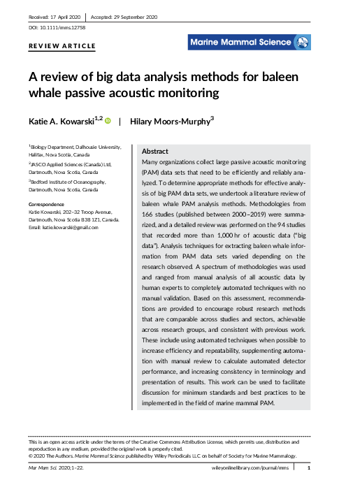 (PDF) A review of big data analysis methods for baleen whale passive ...