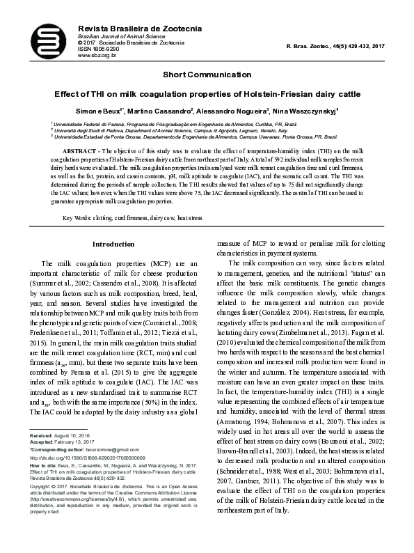 (PDF) Effect of THI on milk coagulation properties of Holstein-Friesian ...