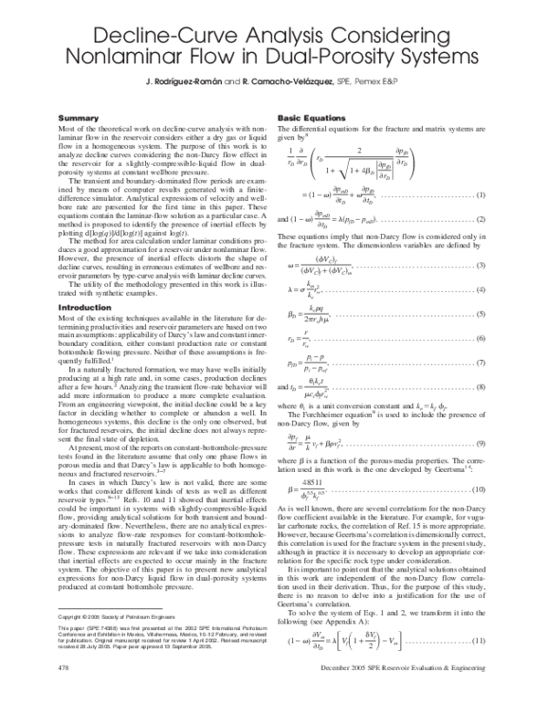 (PDF) Decline-Curve Analysis Considering Nonlaminar Flow in Dual ...