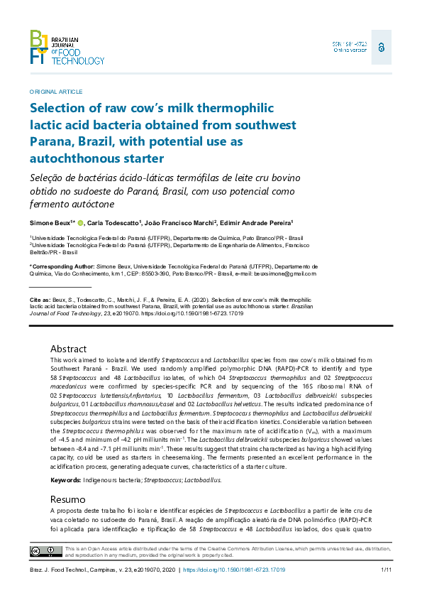 (PDF) Selection of raw cow’s milk thermophilic lactic acid bacteria obtained from southwest ...