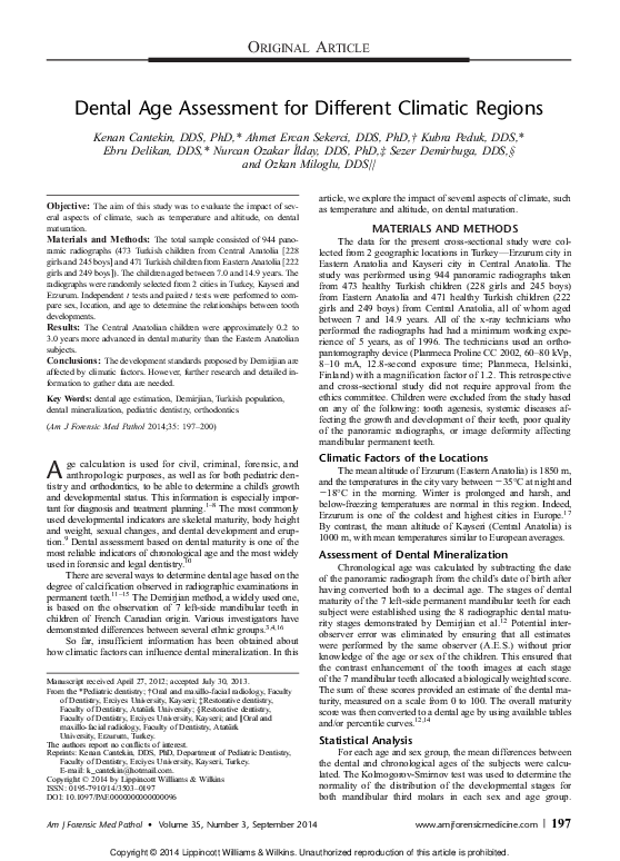 (PDF) Dental Age Assessment for Different Climatic Regions