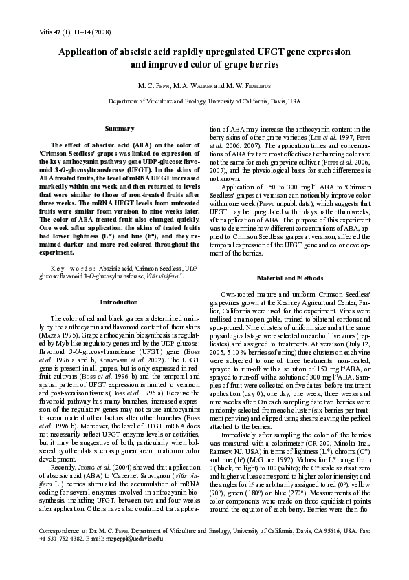 (PDF) Application of abscisic acid rapidly upregulated UFGT gene ...