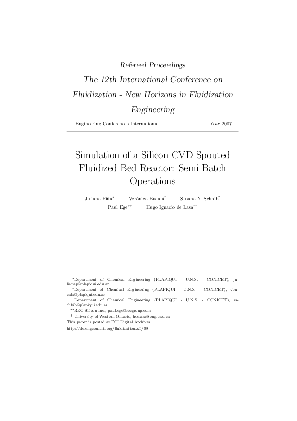 (PDF) Simulation of a Silicon CVD Spouted Fluidized Bed Reactor: Semi-Batch Operations