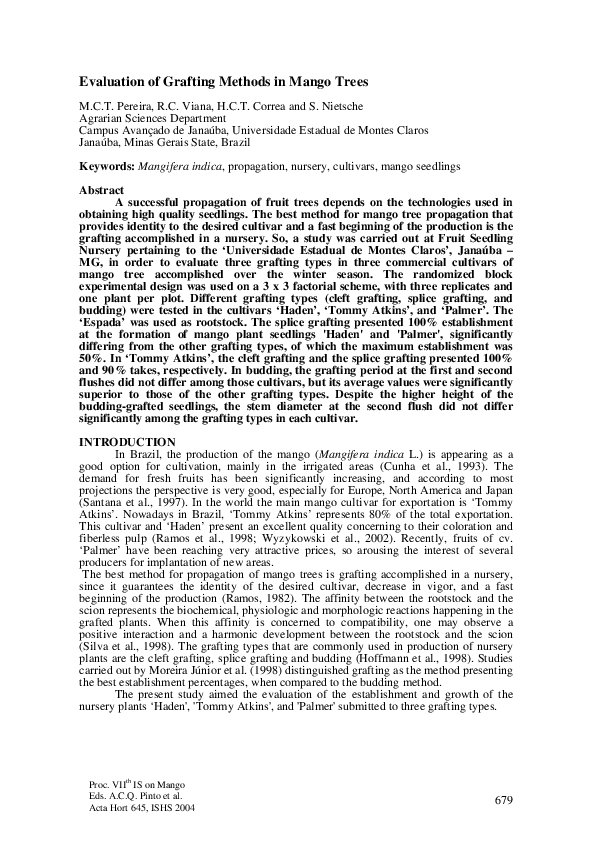 (PDF) Evaluation of Grafting Methods in Mango Trees