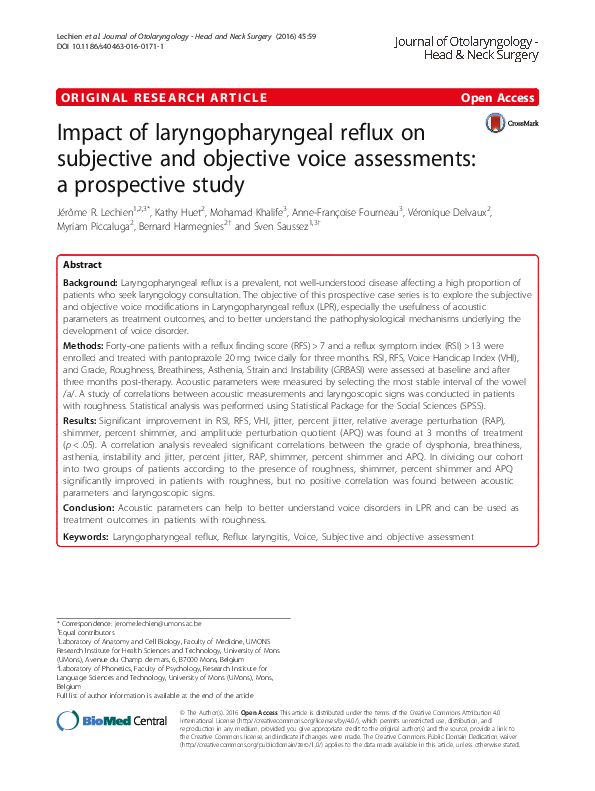 (PDF) Impact of laryngopharyngeal reflux on subjective and objective ...