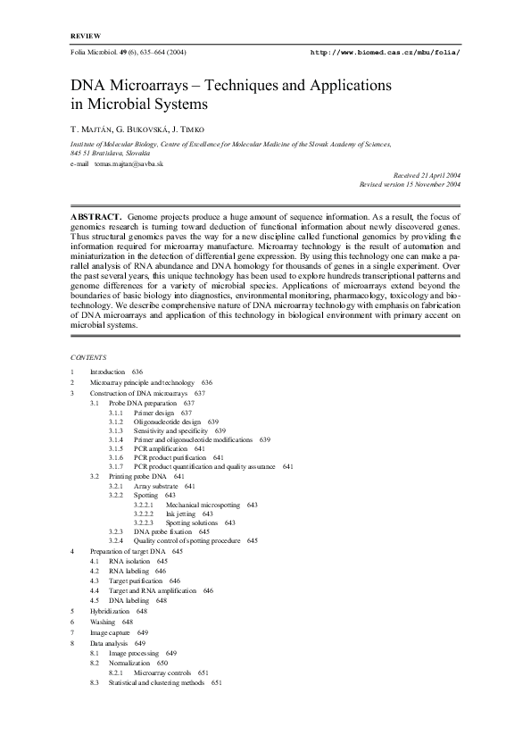 (PDF) DNA microarrays — techniques and applications in microbial systems