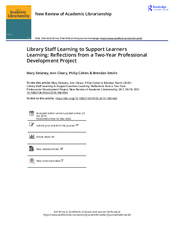 (PDF) Library Staff Learning to Support Learners Learning: Reflections ...