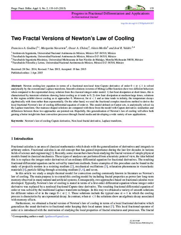 (PDF) Two Fractal Versions of Newton’s Law of Cooling