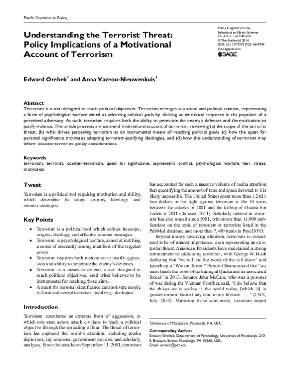 (PDF) Understanding the terrorist mindset | Randy Borum - Academia.edu