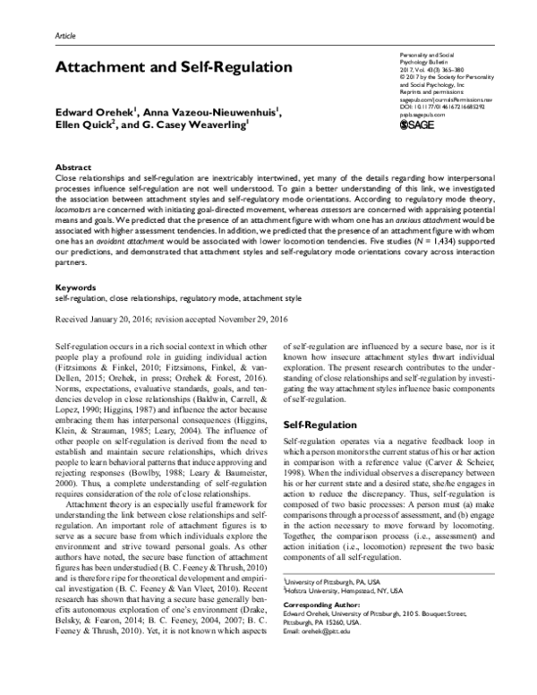 (PDF) Attachment and Self-Regulation