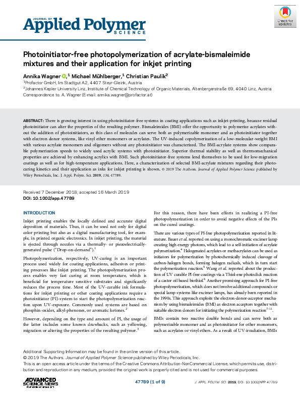 (PDF) Photoinitiator‐free photopolymerization of acrylate‐bismaleimide ...