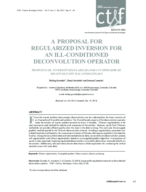 (PDF) A proposal for regularized inversion for an ill-conditioned deconvolution operator ...