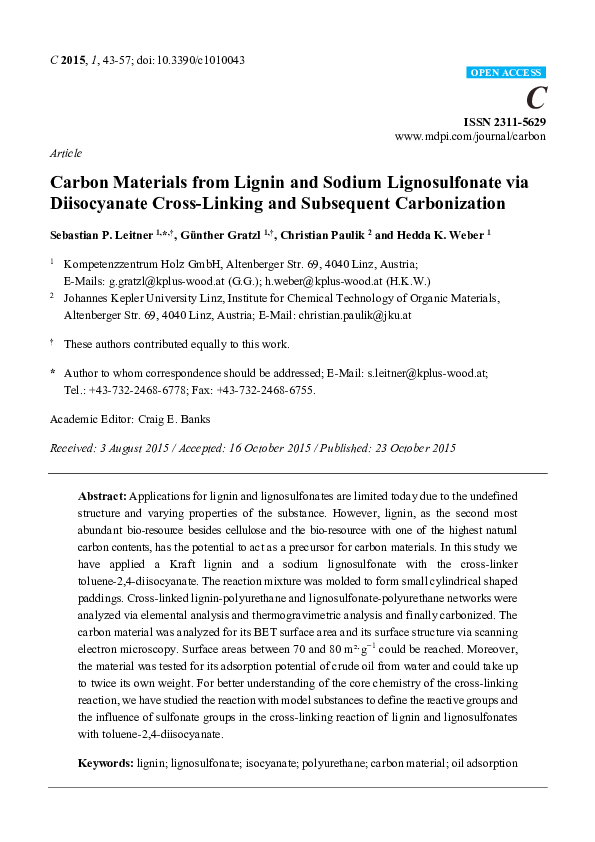 (PDF) www.mdpi.com/journal/carbon Article Carbon Materials from Lignin ...