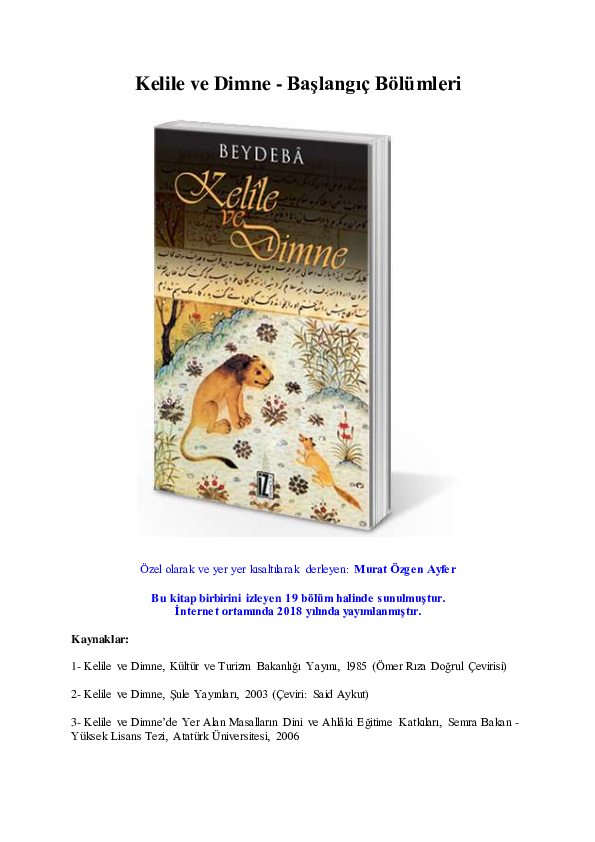 (PDF) Kelile ve Dimne - Baslangıç Bölümleri