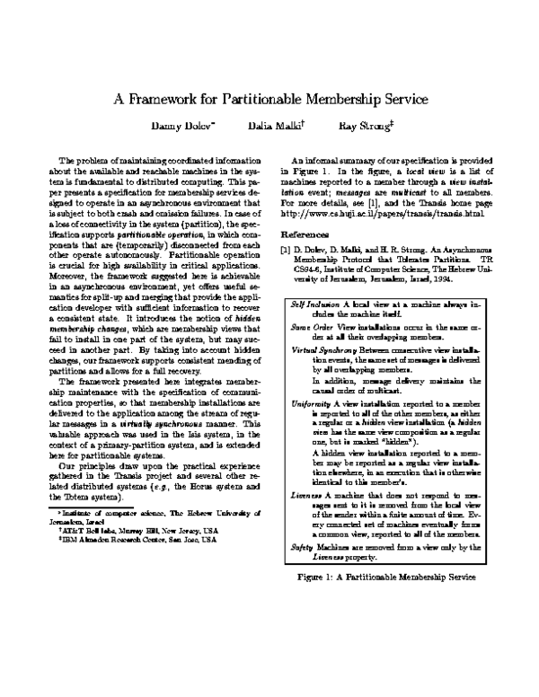 (PDF) A framework for partitionable membership service
