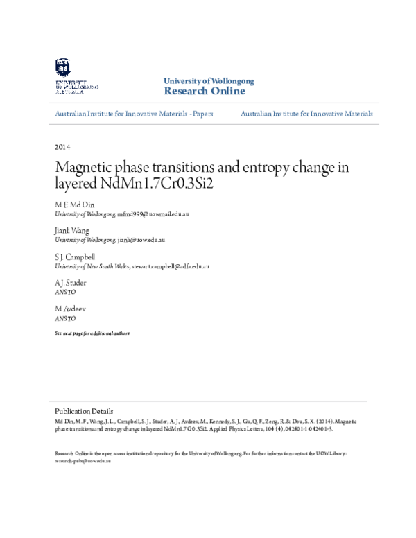 (PDF) Magnetic phase transitions and entropy change in layered NdMn1 ...