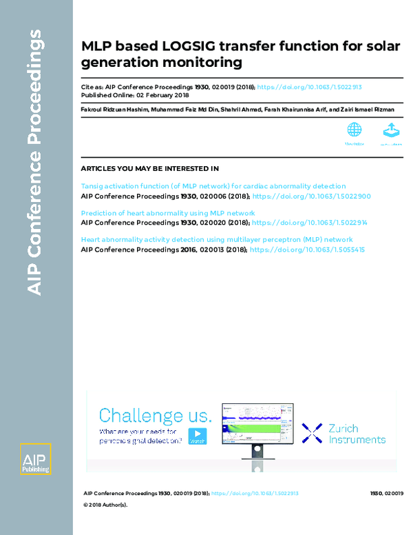 (PDF) MLP based LOGSIG transfer function for solar generation monitoring | faiz din - Academia.edu