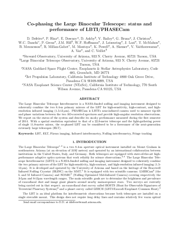 (PDF) Co-phasing the Large Binocular Telescope: status and performance ...