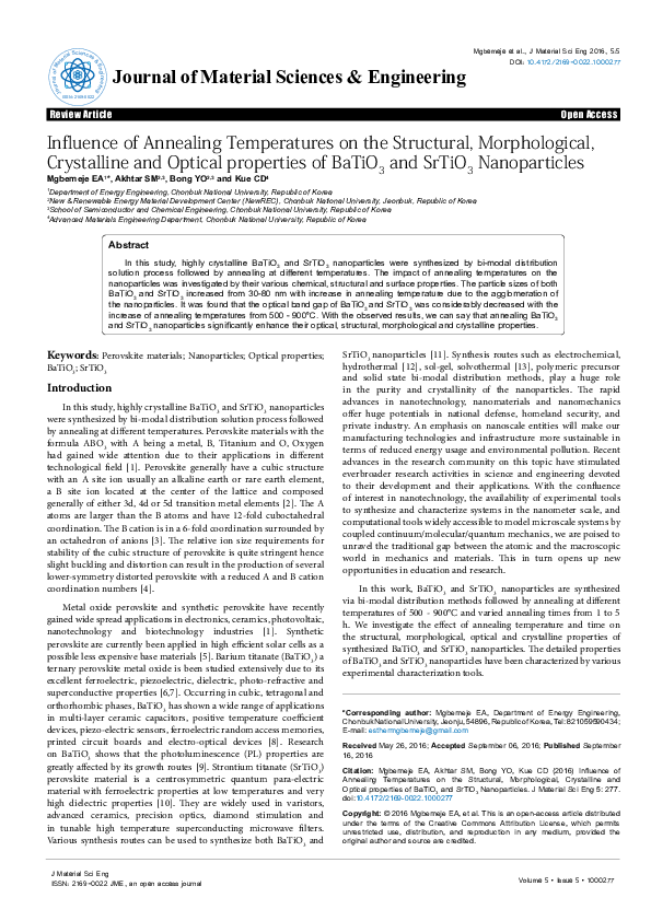 (PDF) Influence of Annealing Temperatures on the Structural ...