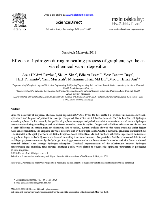 (PDF) Effects of hydrogen during annealing process of graphene ...
