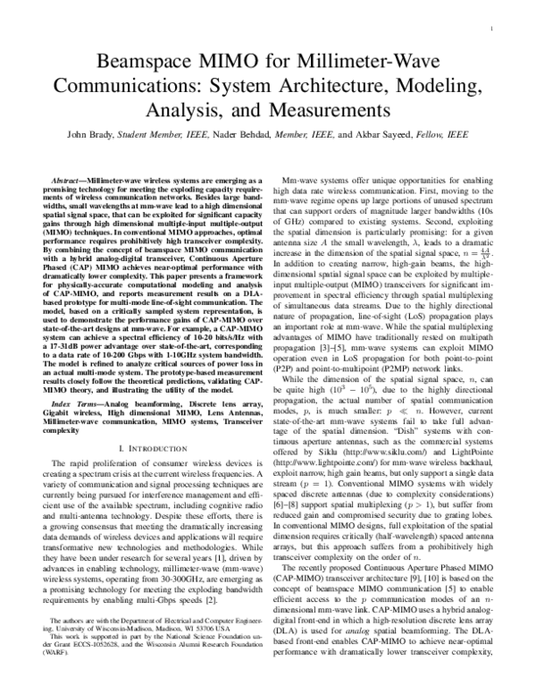 (PDF) Beamspace MIMO for Millimeter-Wave Communications: System Architecture, Modeling, Analysis ...