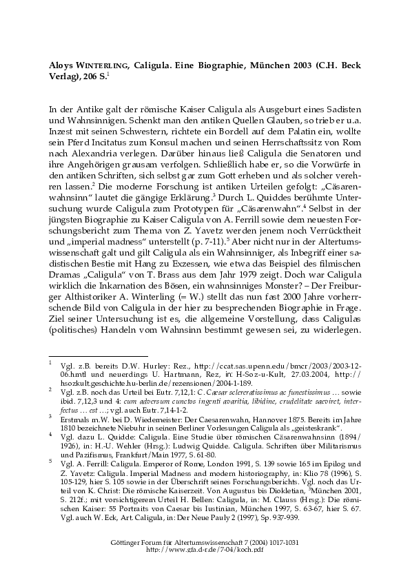 (PDF) Aloys Winterling, Caligula. Eine Biographie | Holger Koch ...