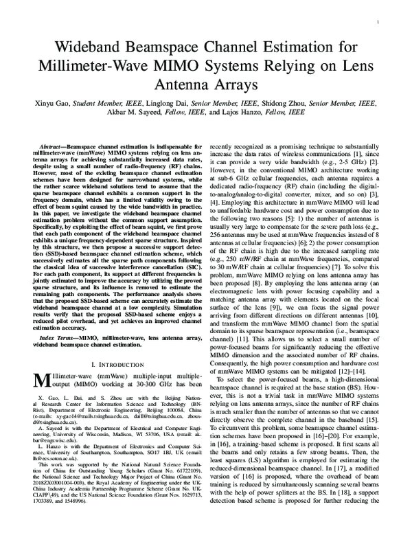 (PDF) Wideband Beamspace Channel Estimation for Millimeter-Wave MIMO Systems Relying on Lens ...