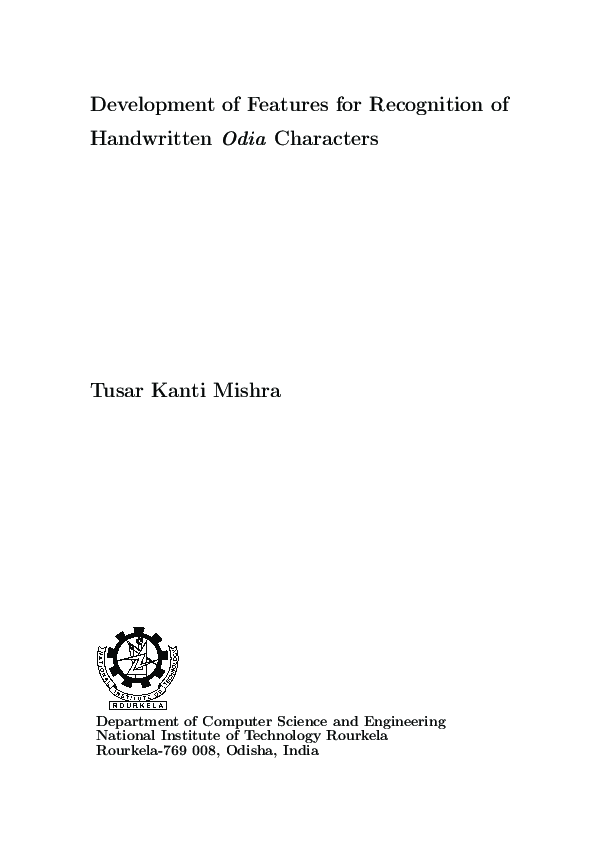 (PDF) Development of Features for Recognition of Handwritten Odia ...